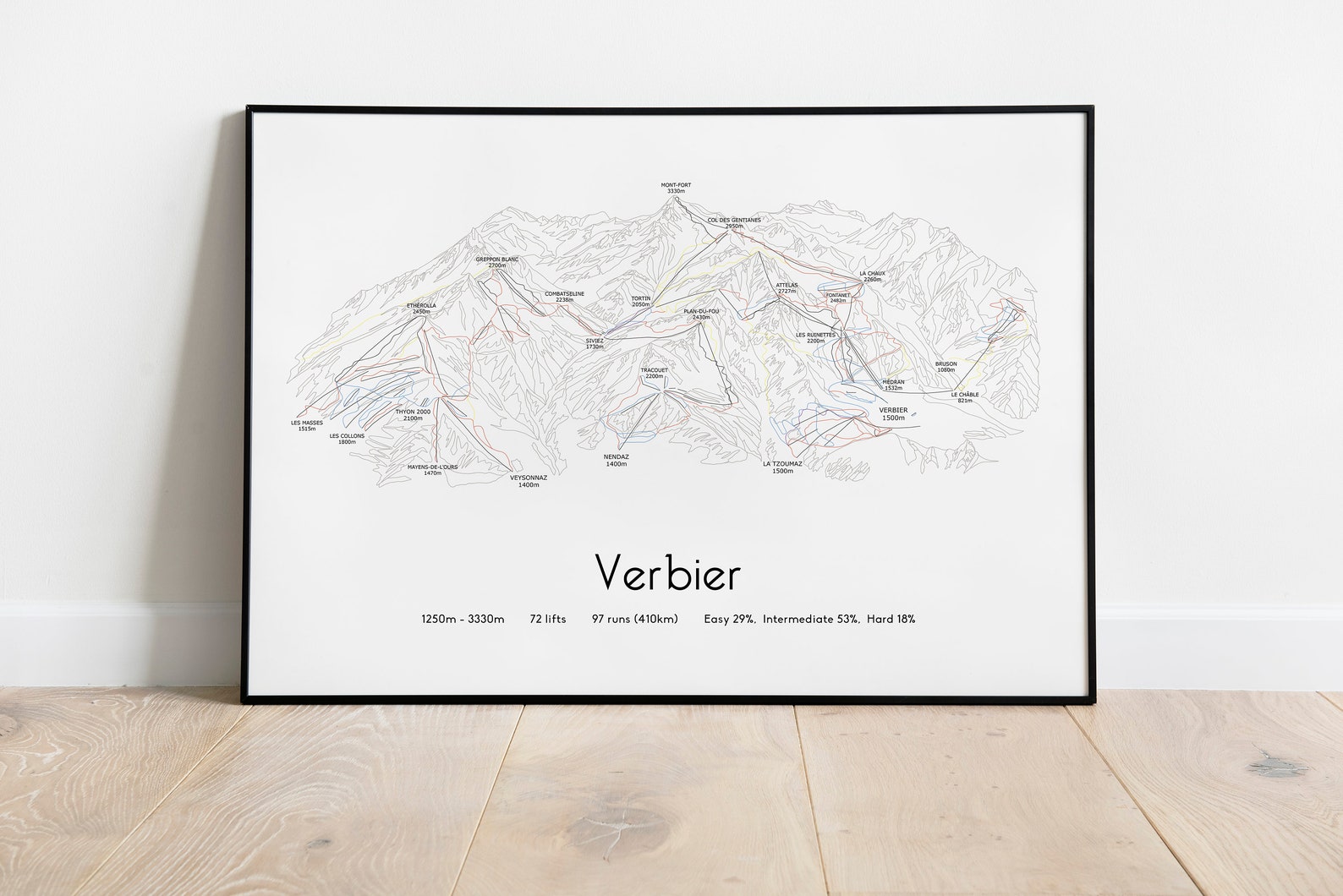 Verbier 4 Valleys Ski Piste Map Poster/print - Etsy UK