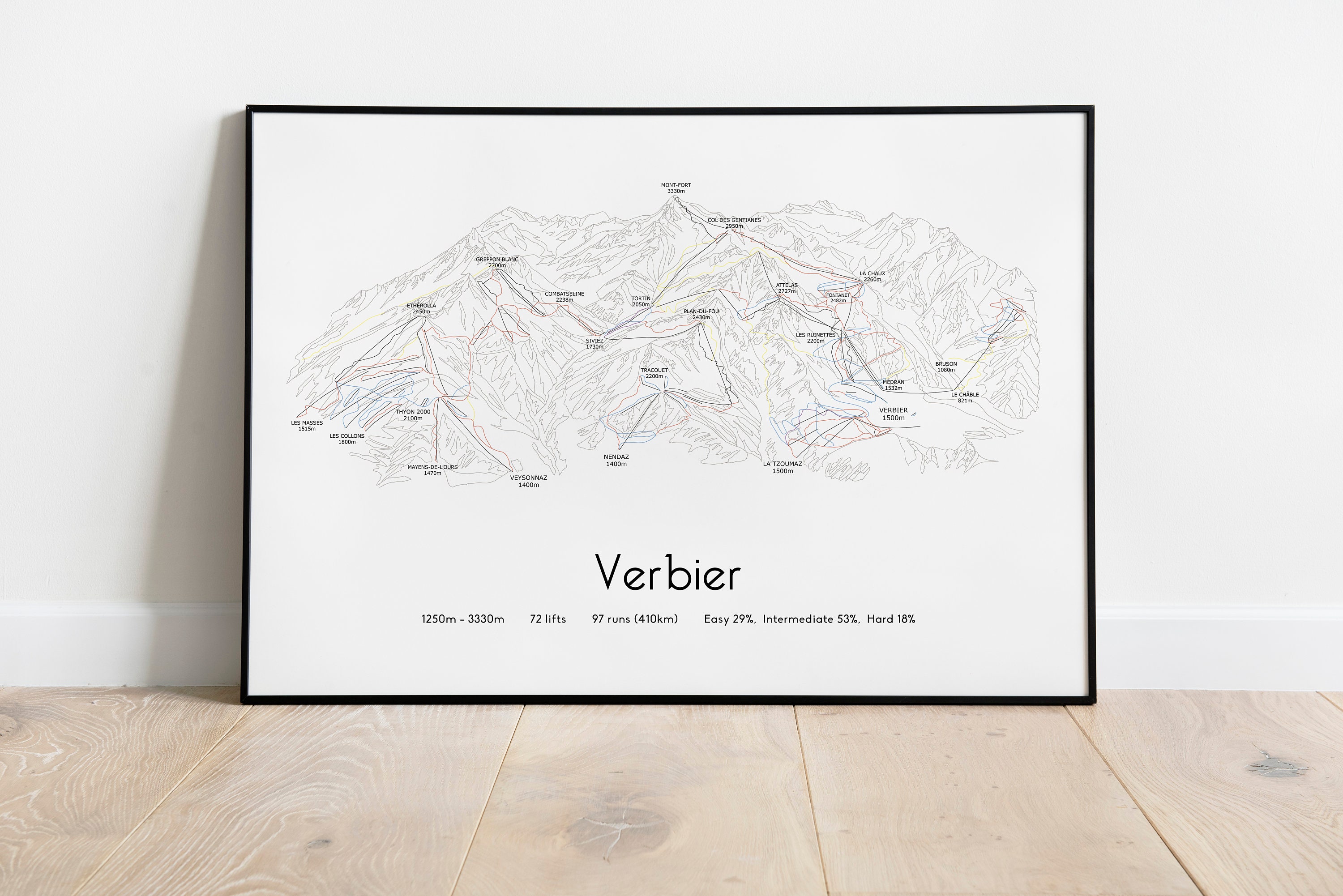 Verbier 4 Valleys Ski Piste Map Poster/print - Etsy