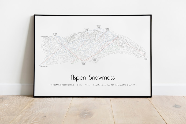 Aspen Snowmass Ski Trail Piste Map Poster/print - Etsy