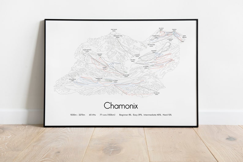 Chamonix Ski Piste Map Poster/print - Etsy