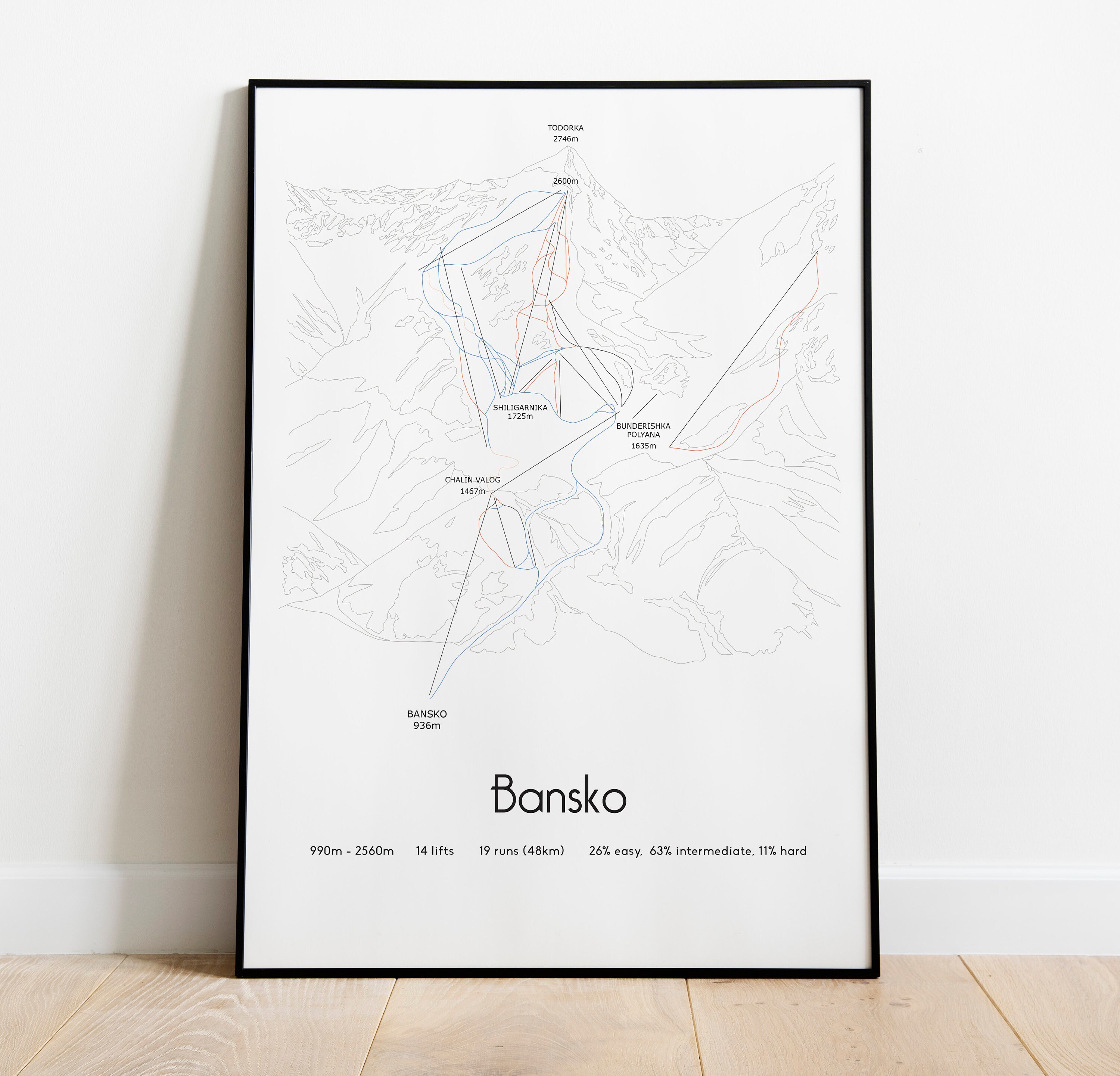 Bansko Ski Piste Map Poster/print | Etsy UK