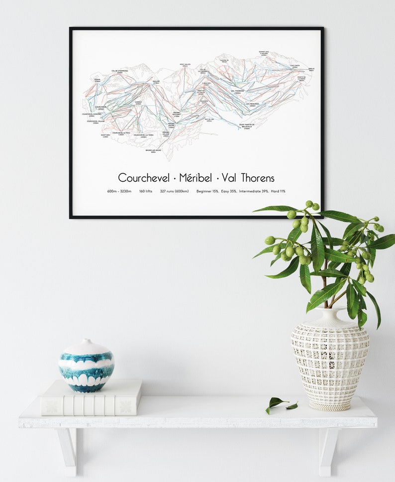 3 Valleys - Ski Piste Map Poster/print (courchevel, Meribel, Val ...