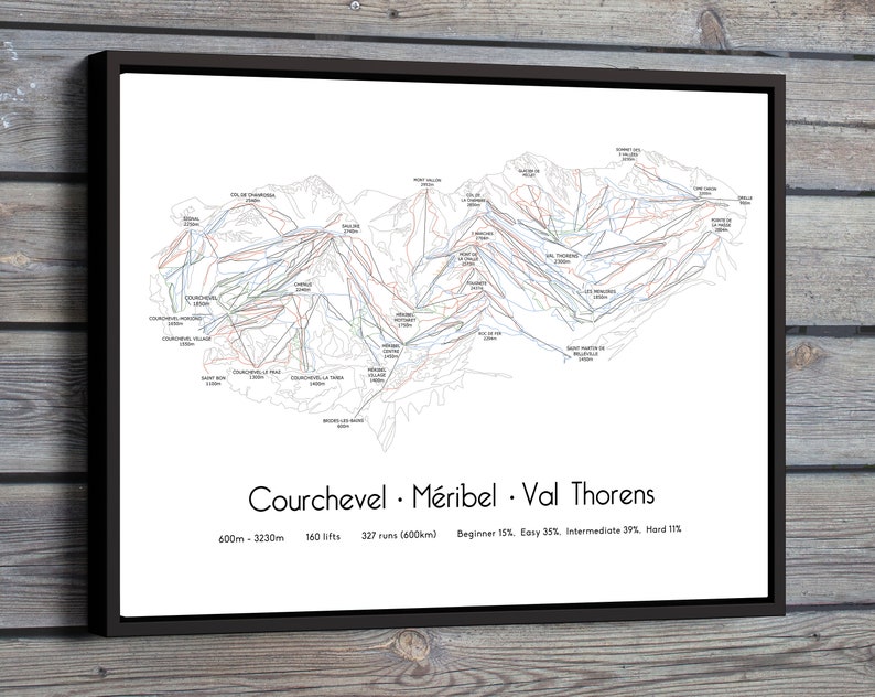 3 Valleys - Ski Piste Map Poster/print (courchevel, Meribel, Val ...