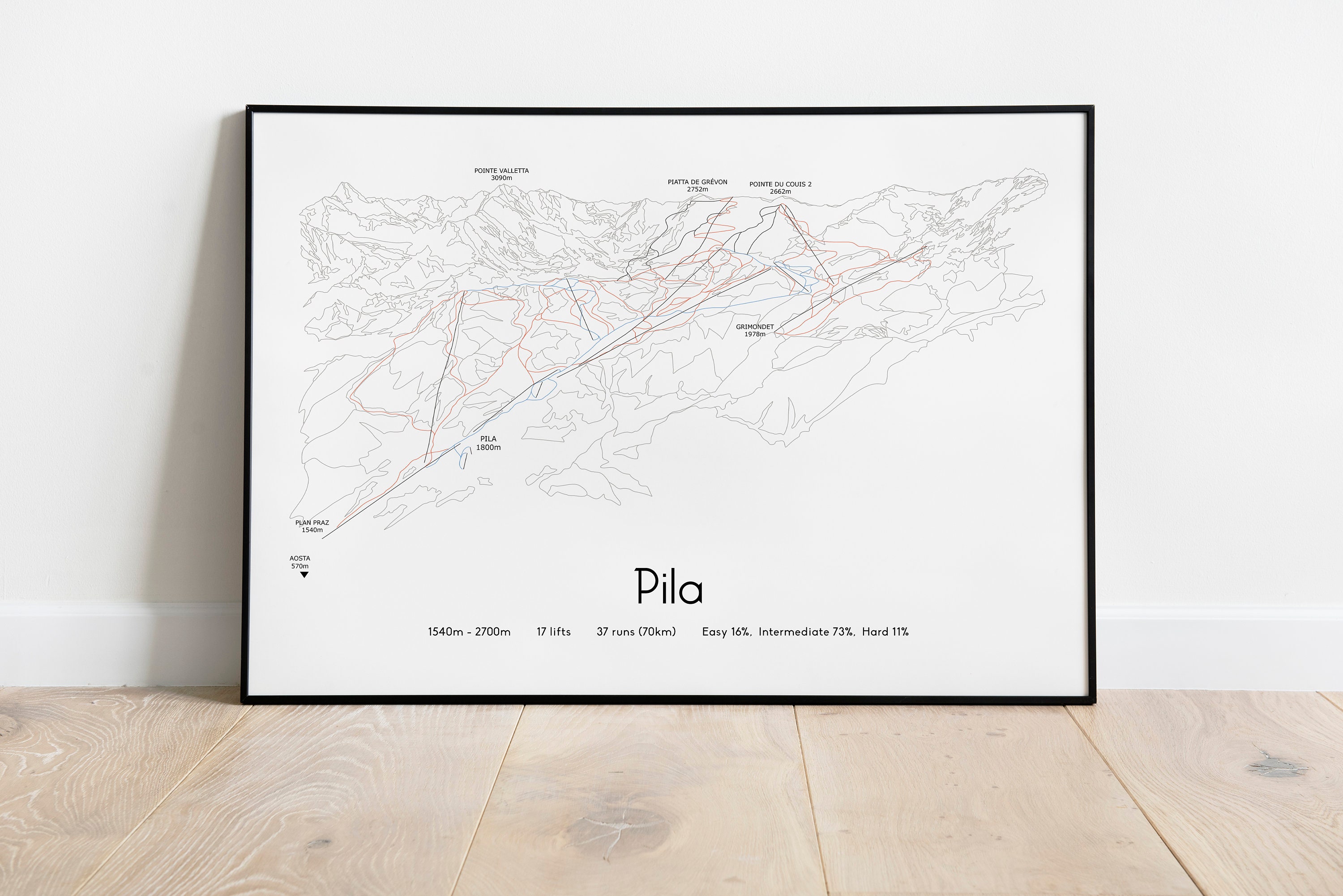 Pila - Aosta Valley Ski Piste Map Poster/print - Etsy