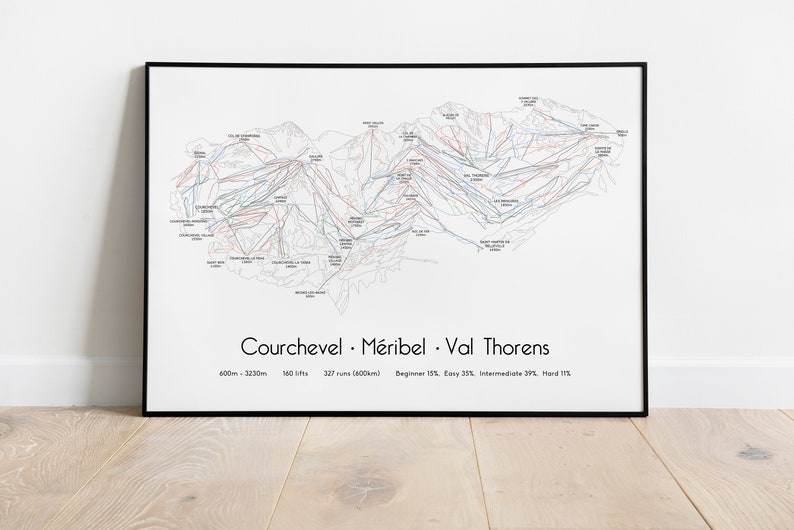3 Valleys - Ski Piste Map Poster/print (courchevel, Meribel, Val ...