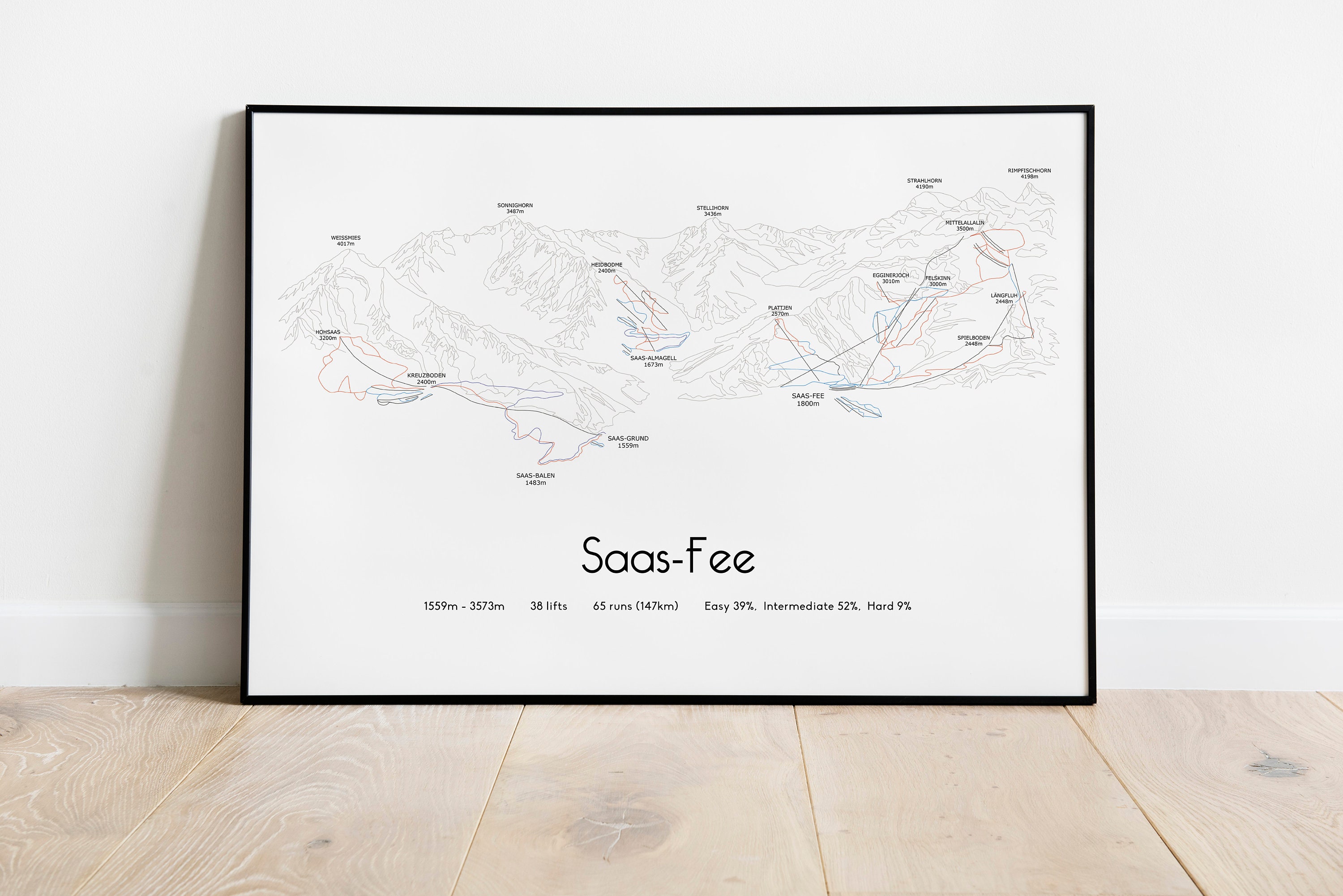 Saas-fee Ski Piste Map Poster/print - Etsy UK