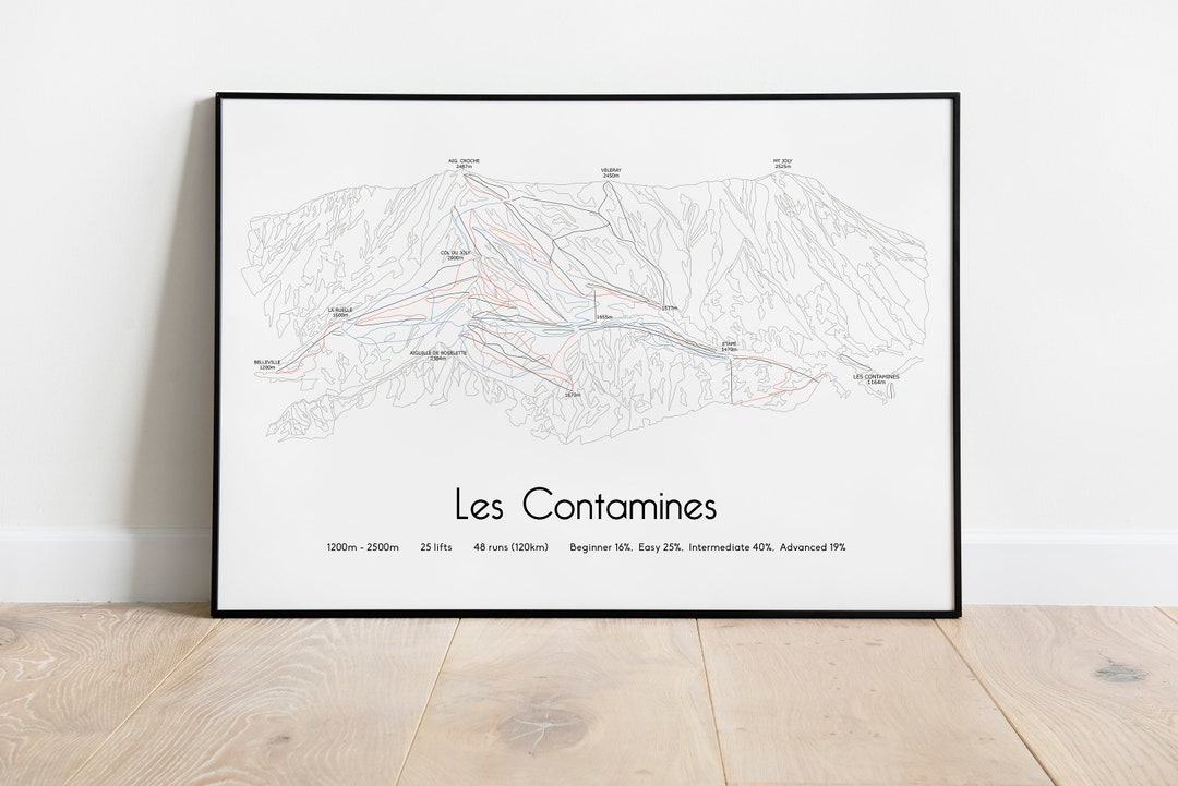 Les Contamines Montjoie Ski Piste Map Poster/print - Etsy