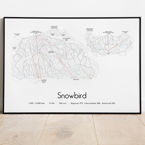 Snowbird Map Utah Ut Ski Snowboard Trail Map Art Print | Etsy