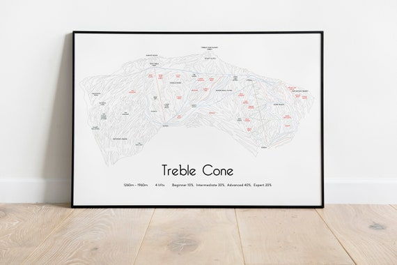 Treble Cone Ski Field Piste Map Poster/print | Etsy