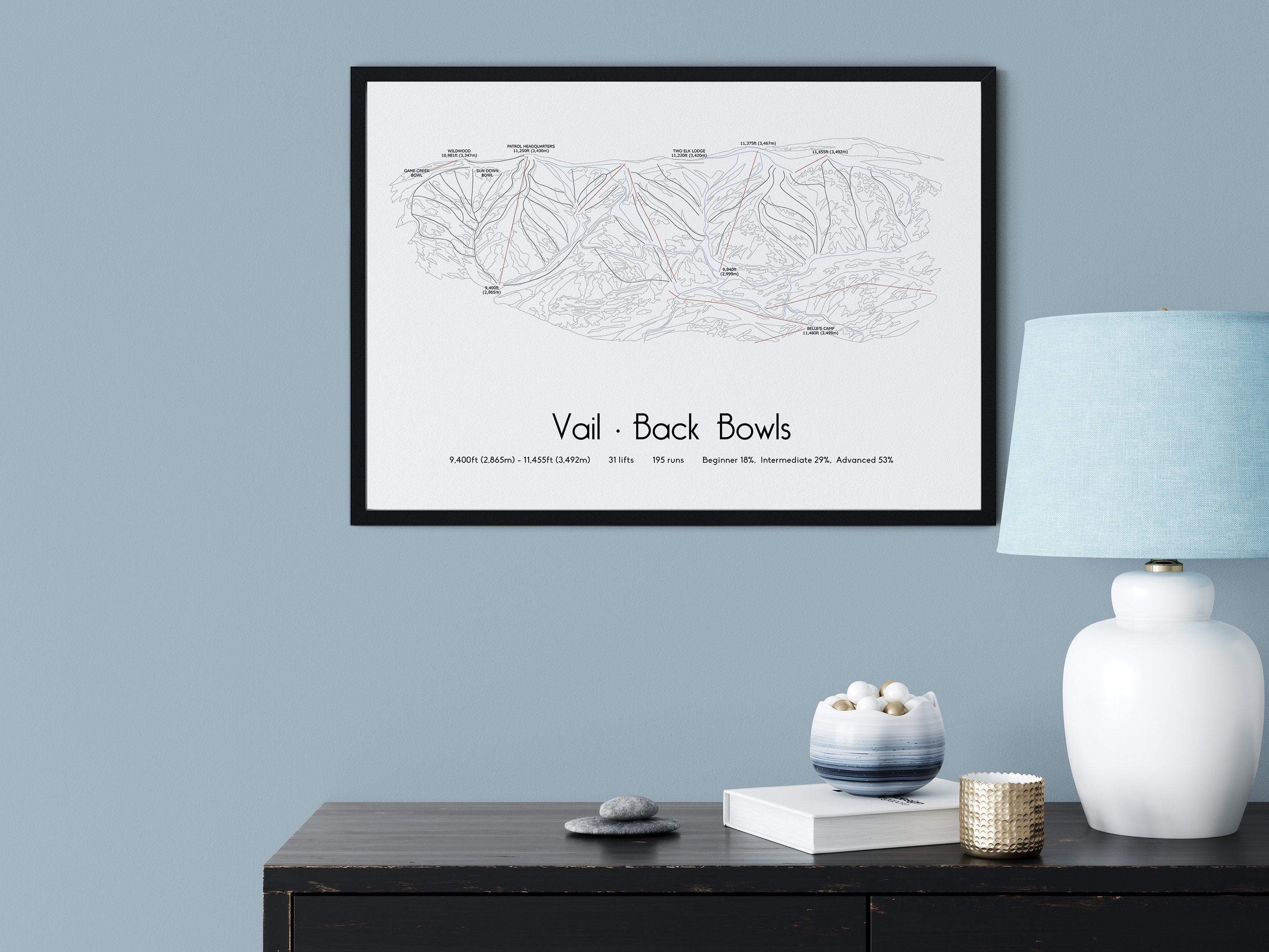 Vail Back Bowls Ski Trail Piste Map Poster/print - Etsy