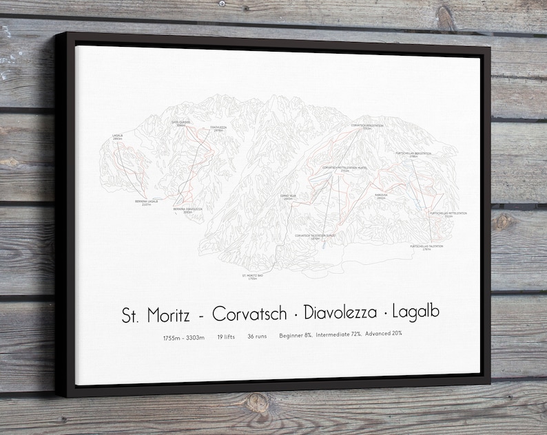 St. Moritz Corvatsch Ski Piste Map Poster/print - Etsy