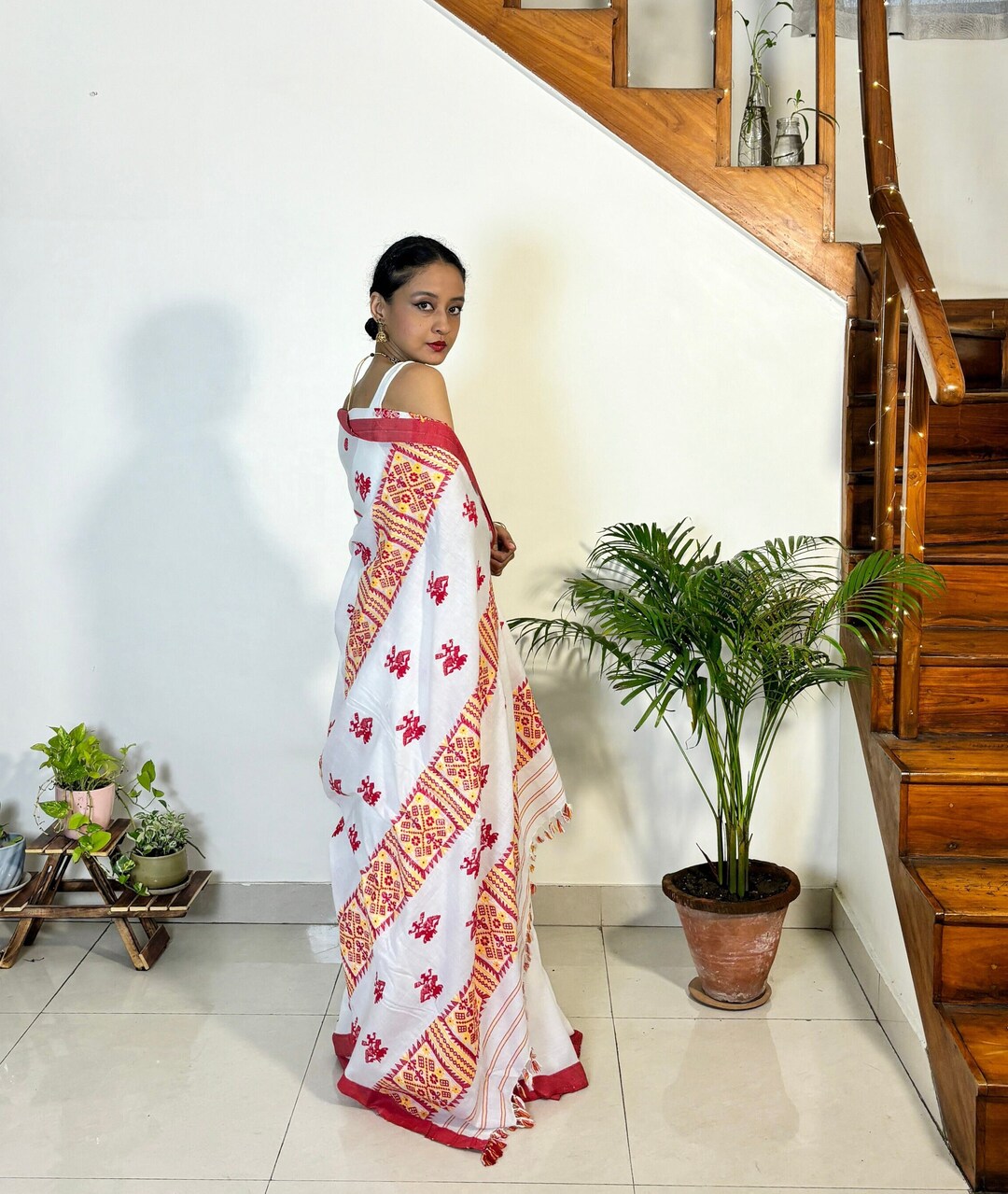 Handloom Pure Cotton Saree/ Festive Saree/ Durga Puja Saree/ Assamese ...