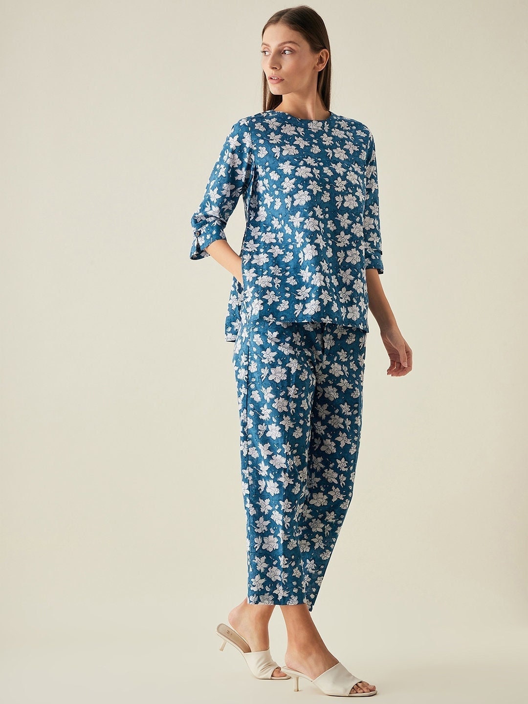 Hand Printed Cotton Tunic With Overlapping Slit at the Side/ Casual ...