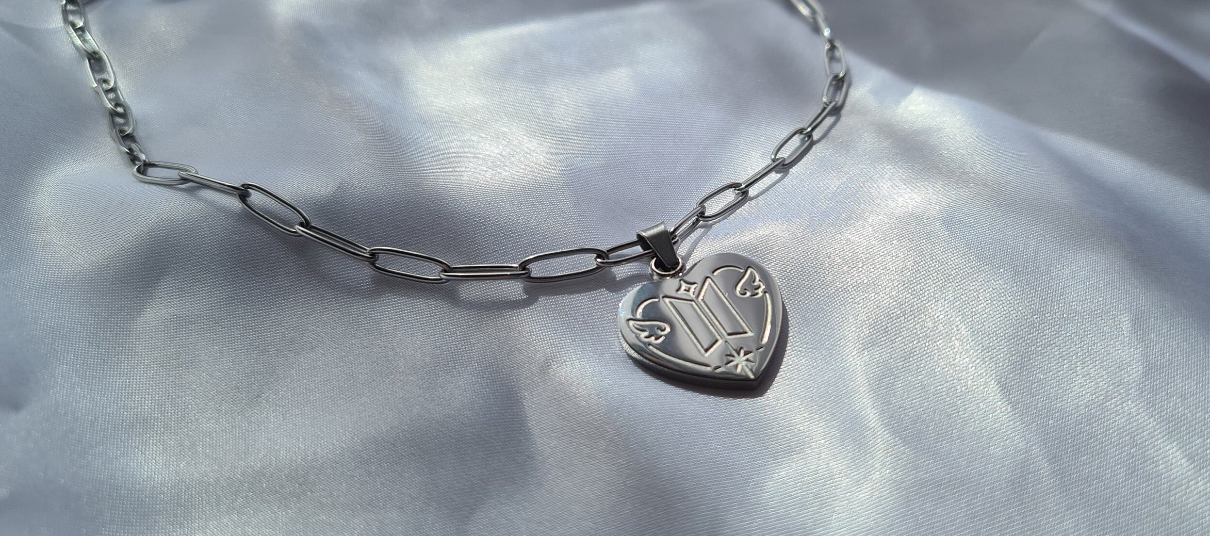 BTS Heart Necklace Paperclip Chain Stainless Steel - Etsy
