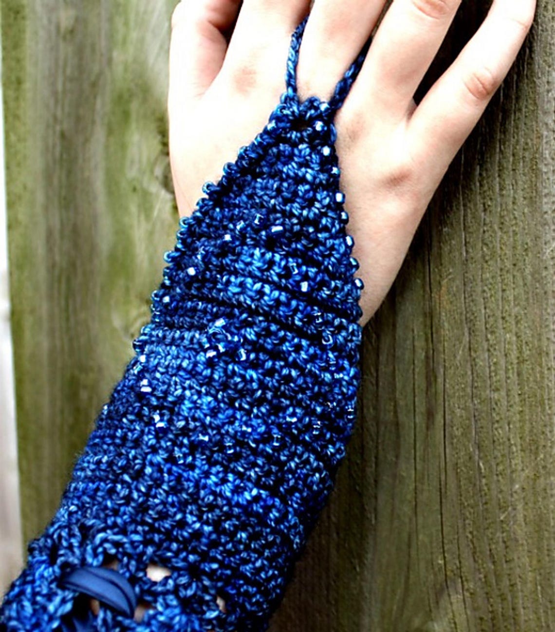 Fanciful Gauntlets Crochet Pattern - Lace up Beaded Arm Warmers - Etsy