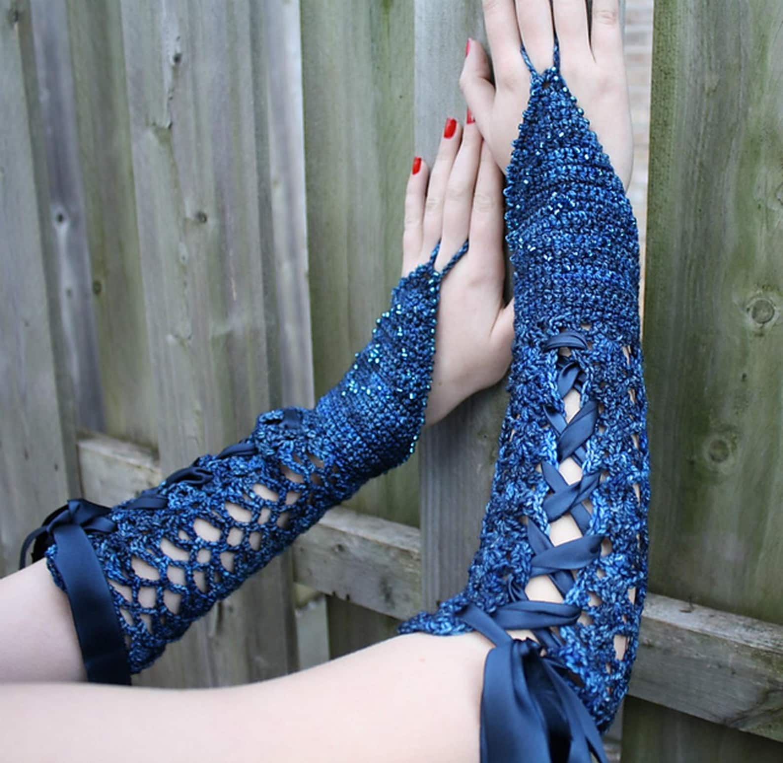 Fanciful Gauntlets Crochet Pattern - Lace up Beaded Arm Warmers - Etsy