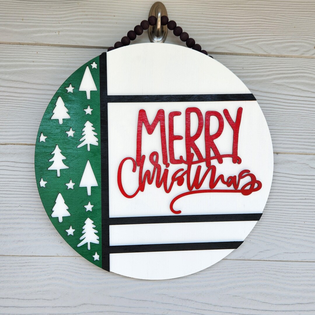 Merry Christmas Modern Door Sign - Christmas Tree Welcome Sign - Side ...