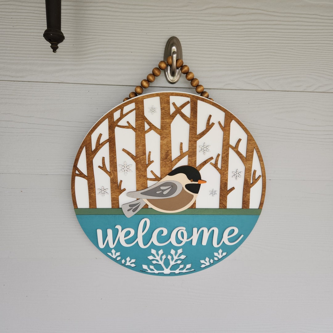 Chickadee Welcomd Door Sign - Winter Door Hanger - Etsy