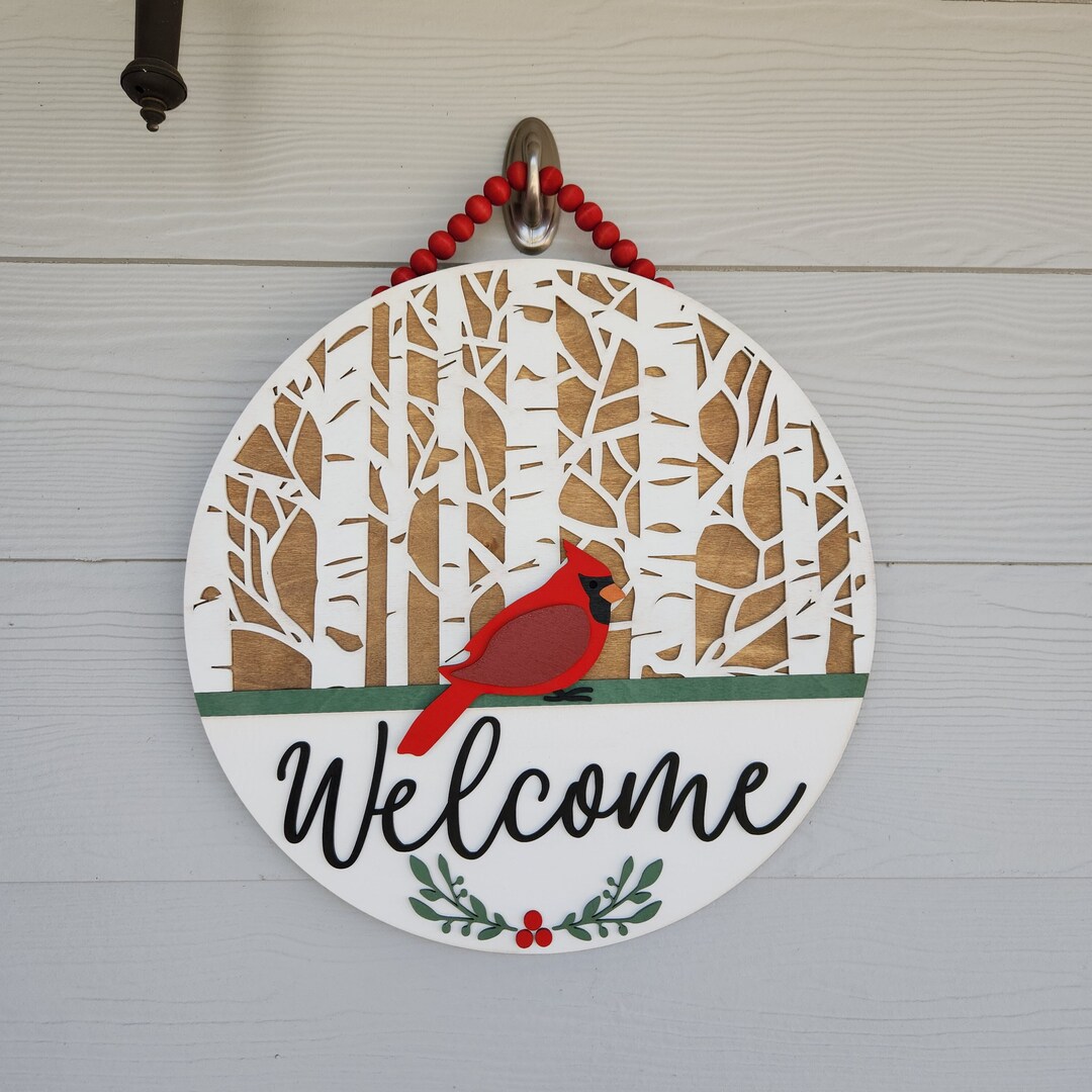Welcome Cardinal Door Sign - Cardinal Winter Door Hanger - Etsy
