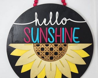 Hello Sunshine Sunflower Door Hanger, Wall Hanger, Hand Painted, Laser ...
