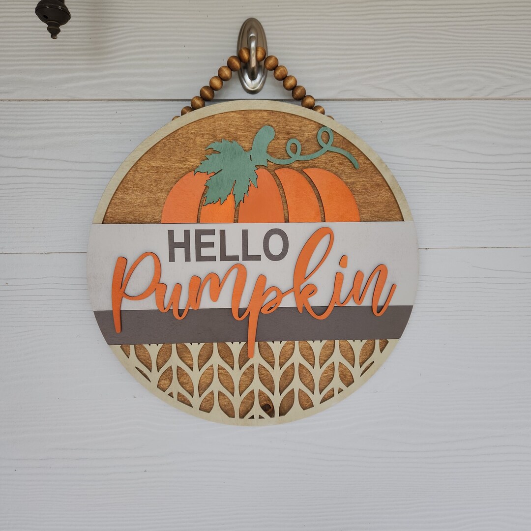 Hello Pumpkin Door Sign - Fall Sweater Pattern Door Hanger - Etsy