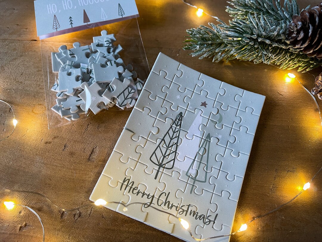 Puzzle Cards merry Christmas Fir Trees - Etsy