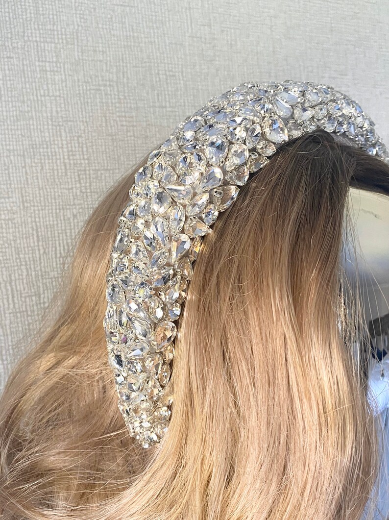 Silver Crystal Headband Padded Headband With Crystal - Etsy UK