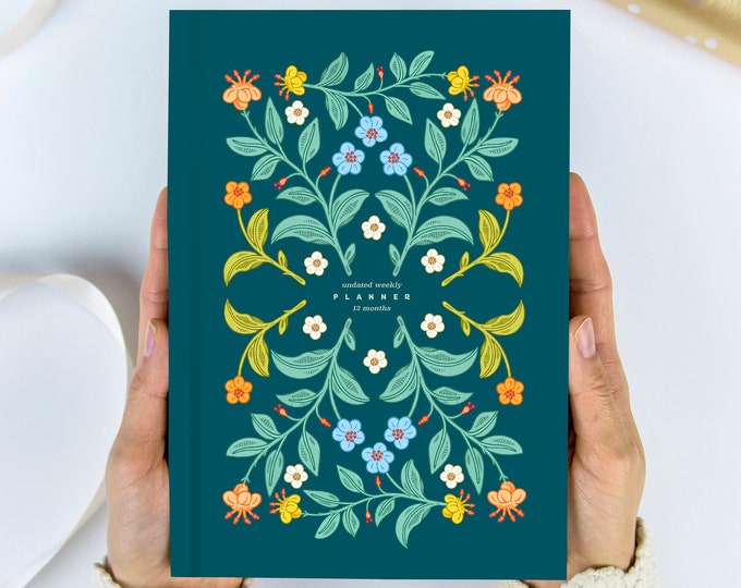 Hardcover Planner, UNDATED Planner, Floral Planner, Cute Planner, 12 ...