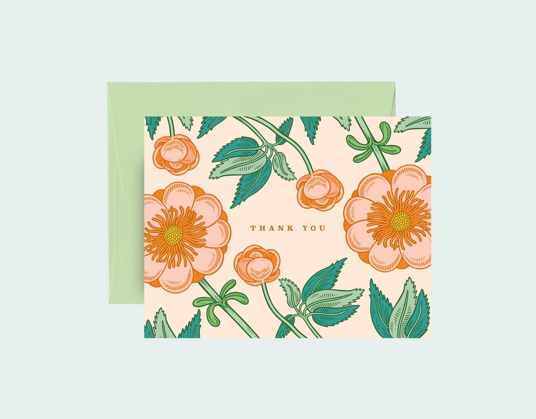 Thank You Card, Floral Thank You Card, Flower Thank You Card, Thank You ...