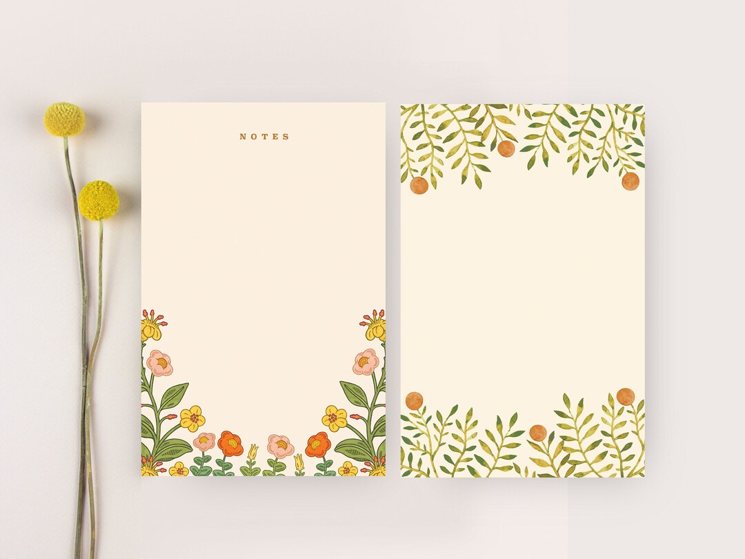 Set of 2 Notepads, Notepad, Tear off Notepad, Floral Notepad, Notepad ...
