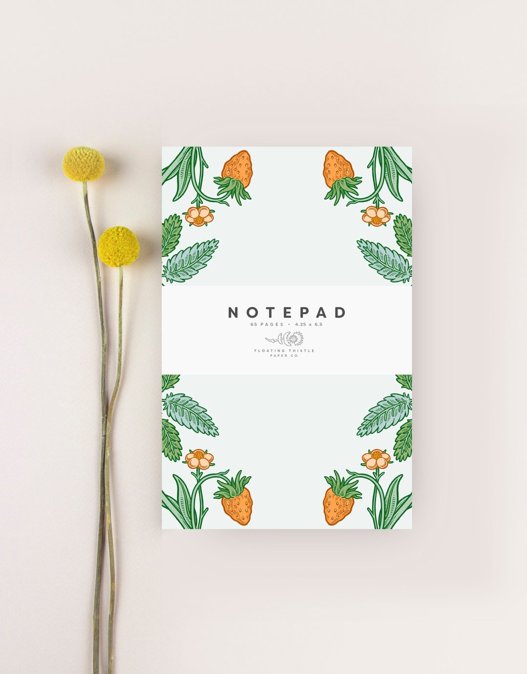 Notepad, Wild Strawberry Notepad, Tear off Notepad, Floral Notepad ...