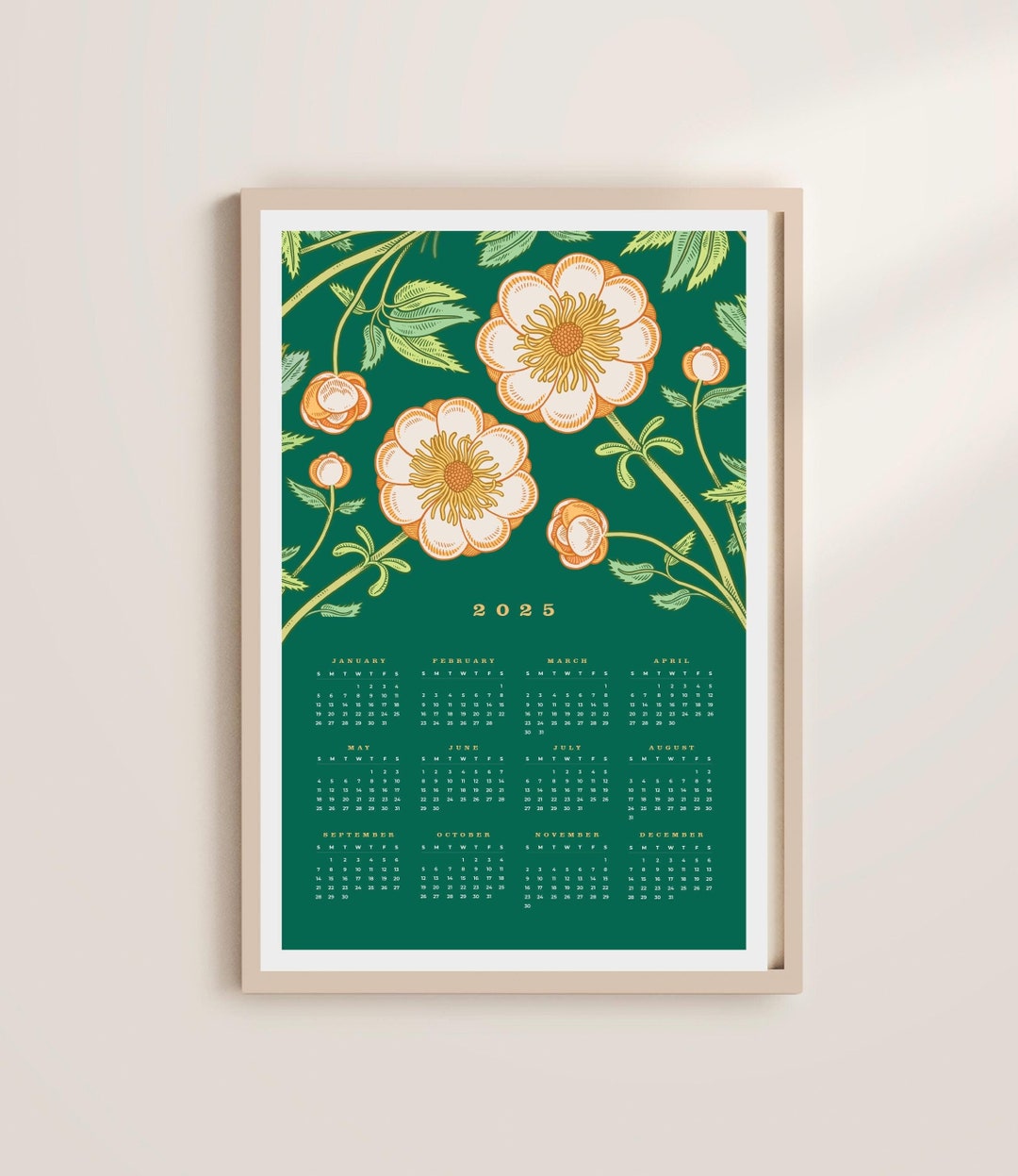 PRINTABLE Calendar, 2025 Printable Wall Calendar, Botanical Printable ...