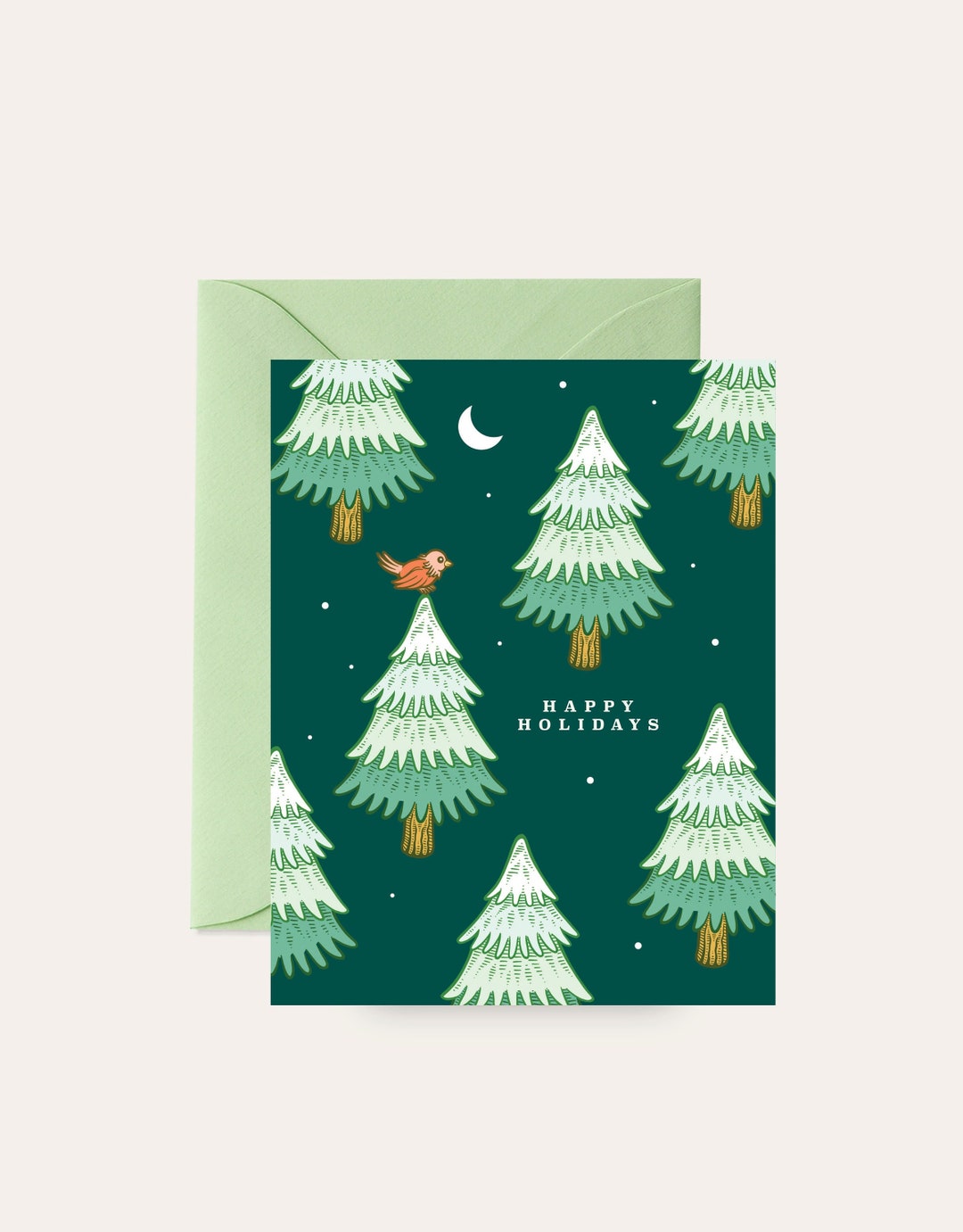 Happy Holidays Card, Holiday Card, Winter Scene Holiday Card, Modern ...
