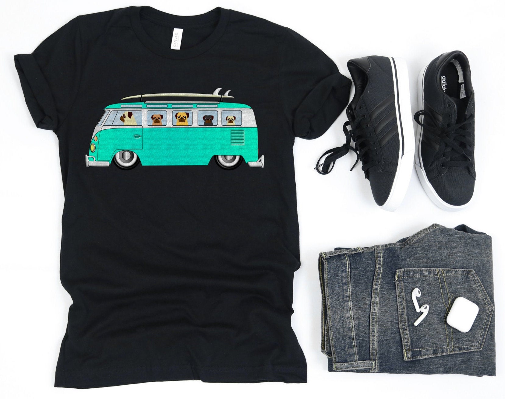 Pug Bus Dog Shirt Pugs Going Surfing Micro Bus Van - Etsy Canada