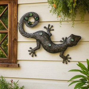 Haitian Metal Gecko Wall Art With Marbles, Handmade Steel Decor - Etsy