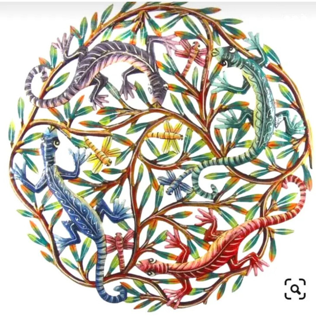 Painted Round Gecko Tree. Metal Wall Art. Recycled Art. Handmade in ...