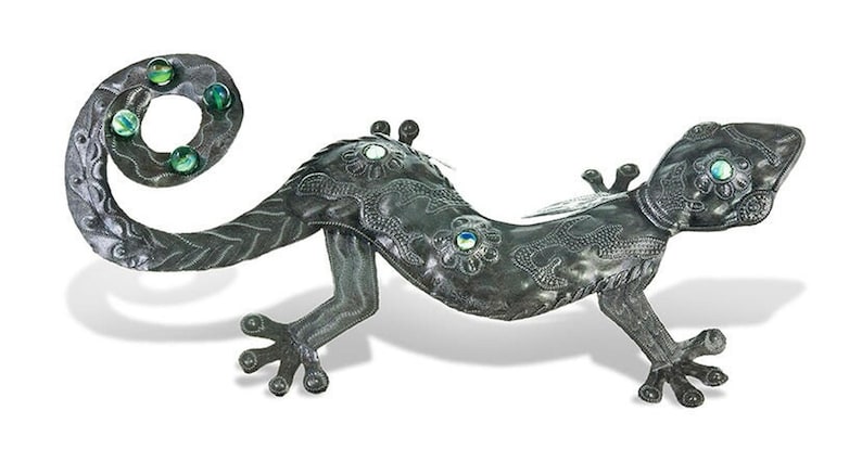 Haitian Metal Gecko Wall Art With Marbles, Handmade Steel Decor - Etsy