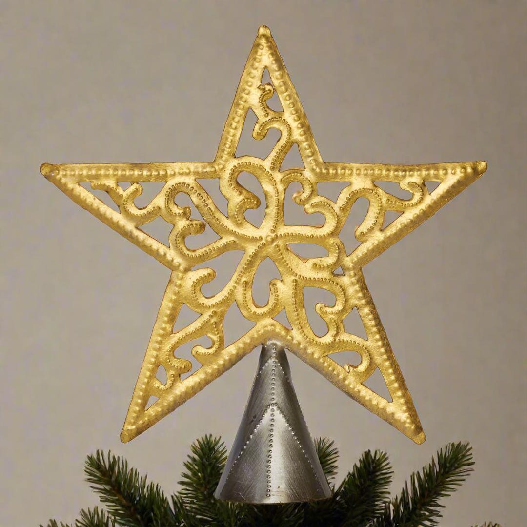 Gold Filigree Star Tree Topper. Metal Wall Art. Handmade in Haiti ...