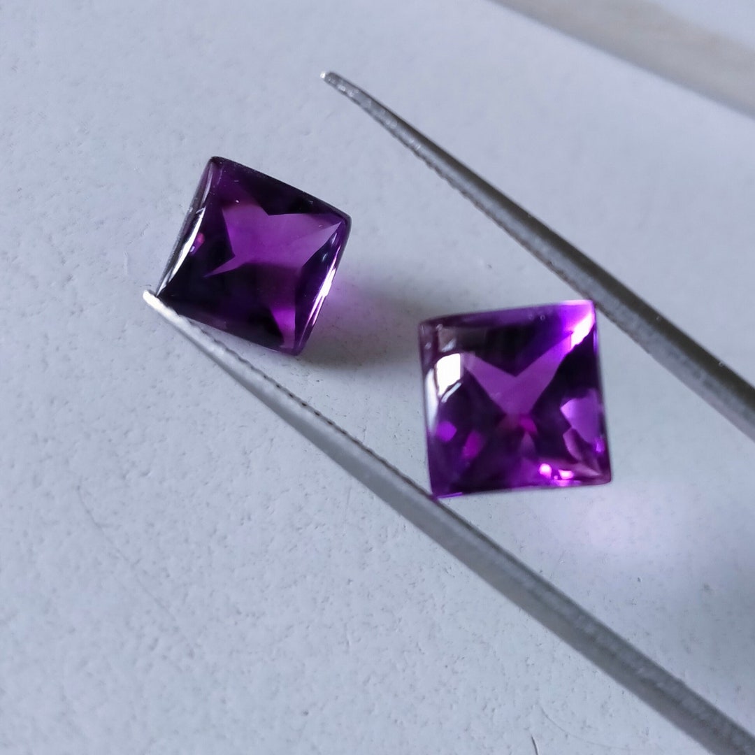 Princess Cut Buff Top Square, African Amethyst Square Pair, 6, 7, 8mm ...