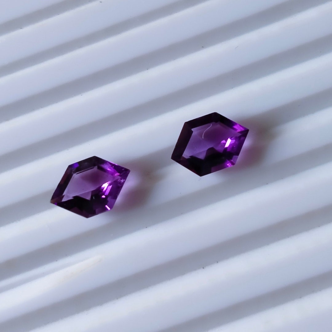 African Amethyst Fancy Hexagon Cut, Unique Gemstone Pair, Amethyst ...