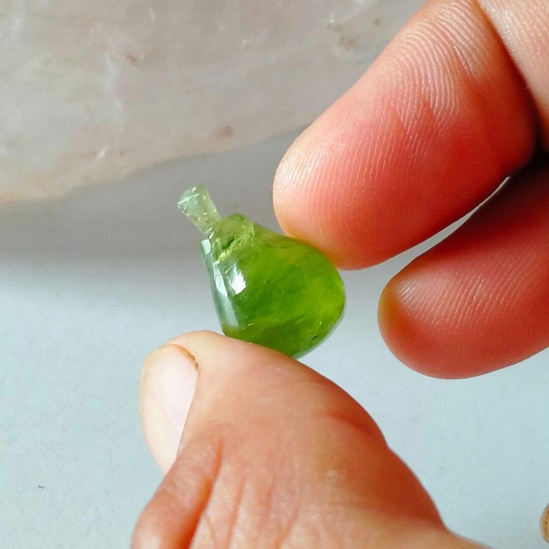 Pear Shaped Carved Peridot, Green Gemstone Fruit, Handcrafted Peridot ...