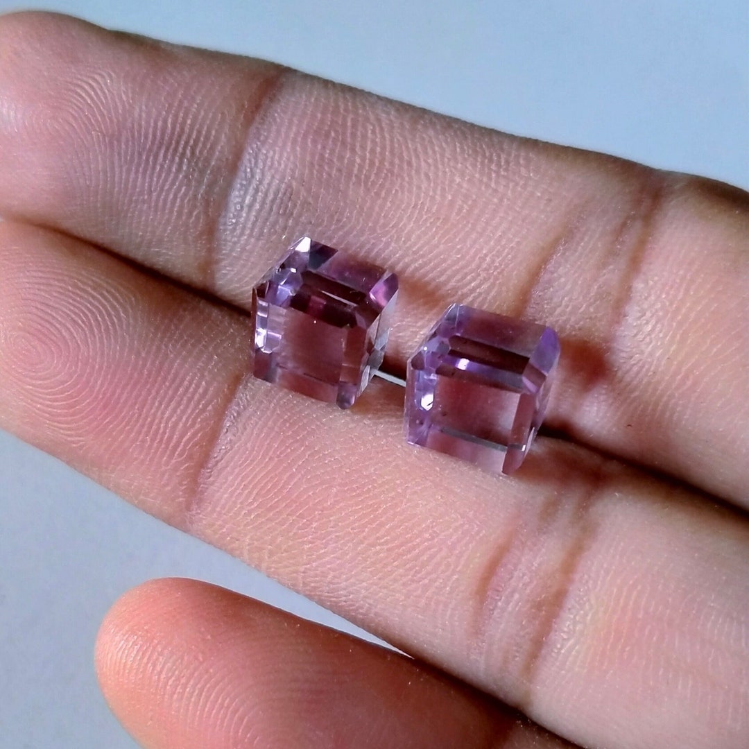 Gemstone Dice Shape Amethyst Pair, Natural Pink Amethyst Cube Pair ...