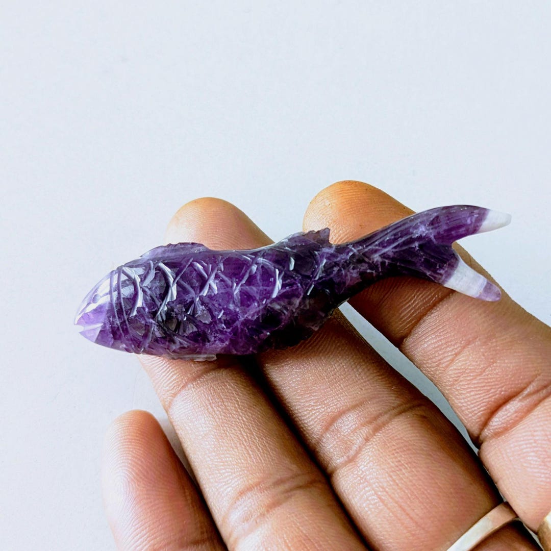 Amethyst Huge Fish Carving, Carved Purple Fish Shape, Lucky Fish Charm ...