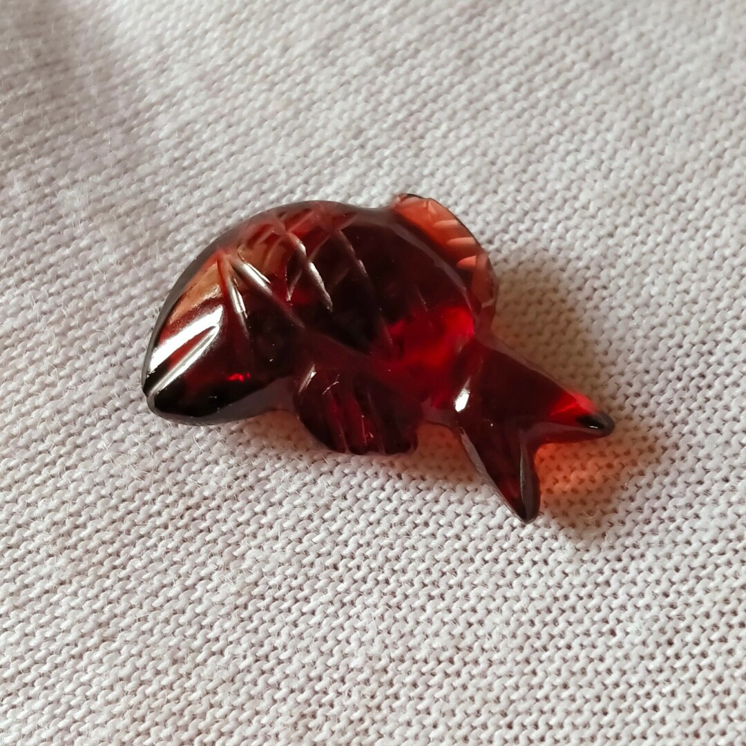 Red Garnet Carved Fish: Gemstone Pendant, Lucky Charm - Etsy