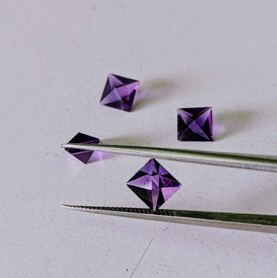 African Amethyst Pyramid Cut Gemstone, 6mm Loose Faceted Stone, Natural ...