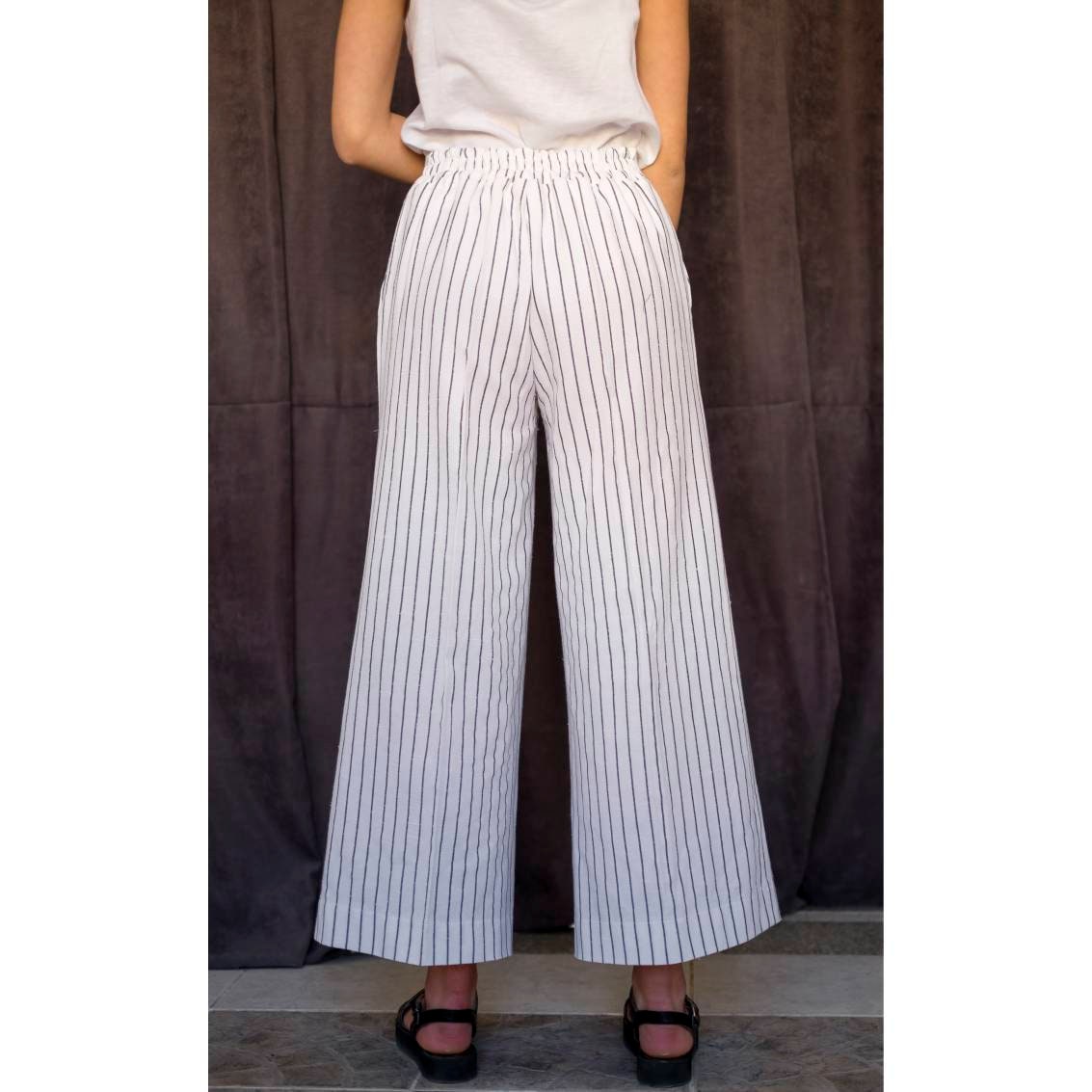 Elastic Waist White & Black Linen Culottes Stripe Cocoon - Etsy