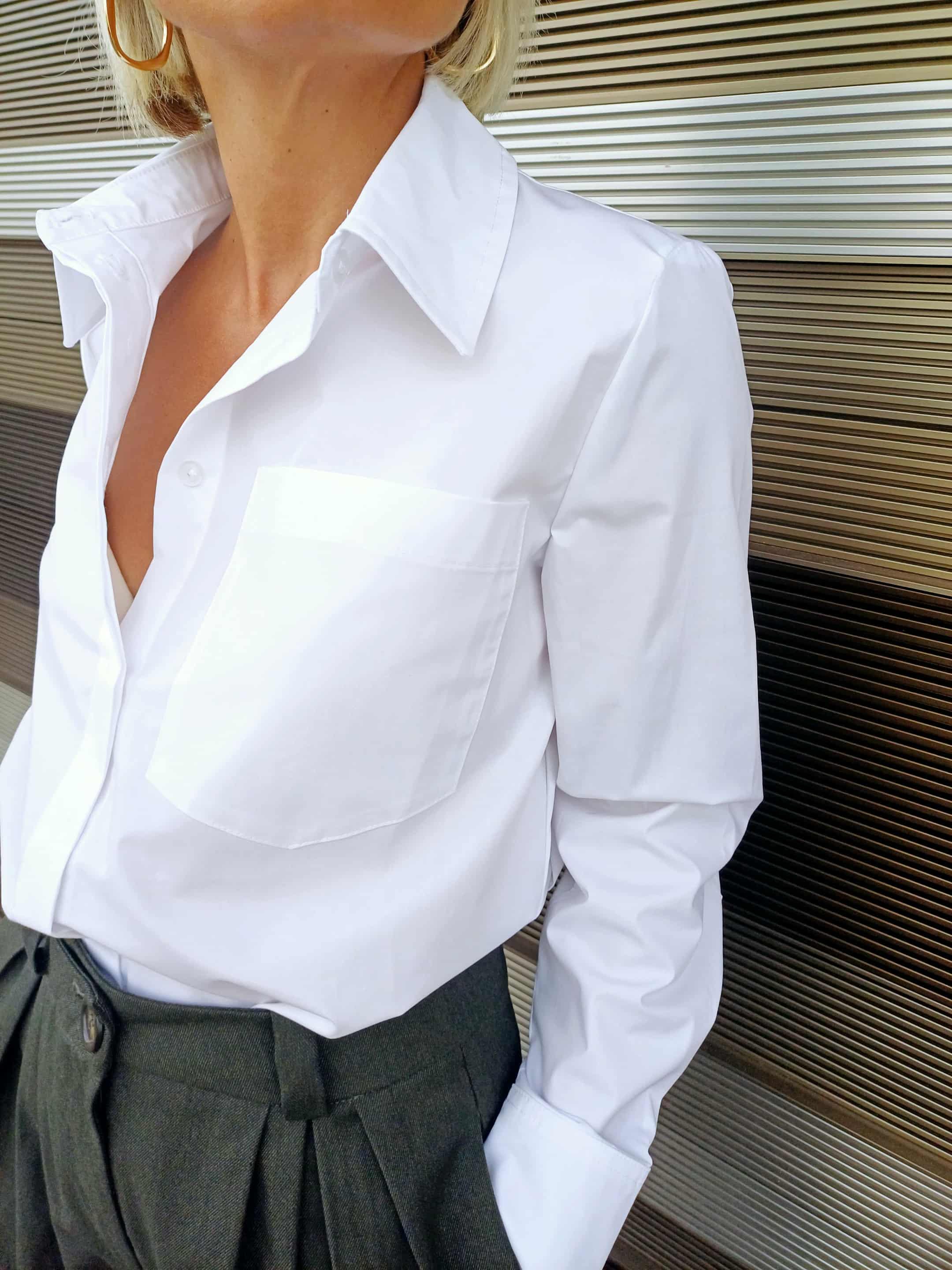 White Cotton Relaxed Fit Shirt - Back Box Pleat & Single Front Chest ...