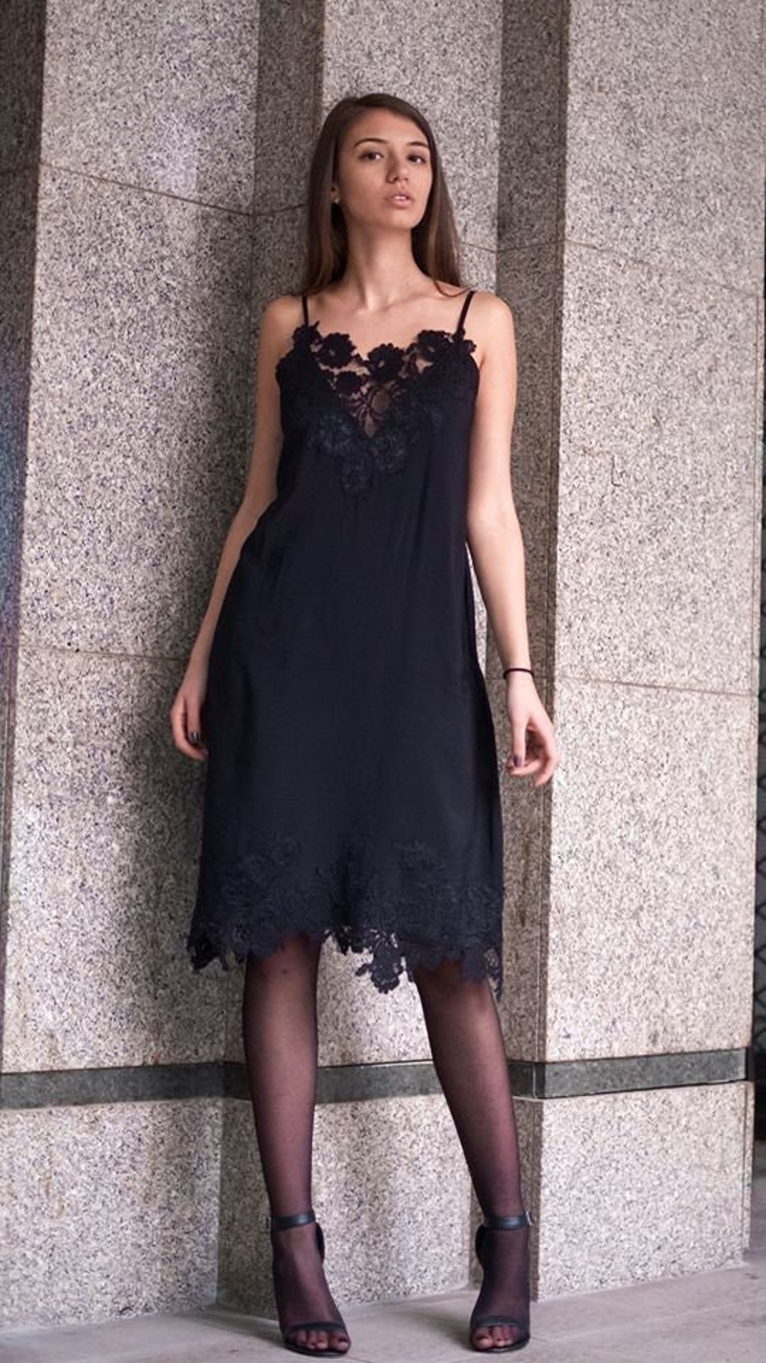 Handmade Black Lingerie Inspired Dress, Spaghetti Straps Backless Dress ...