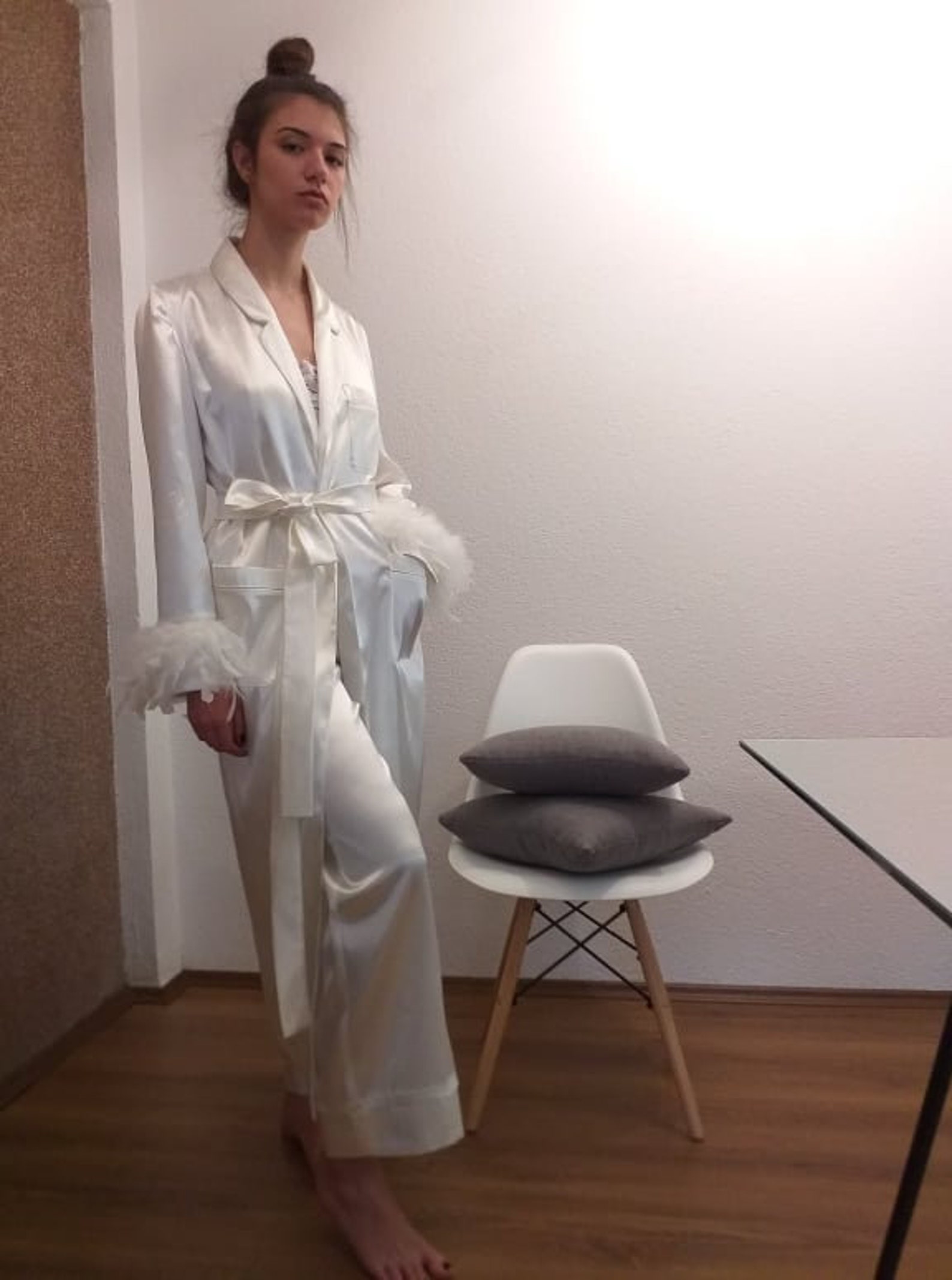 Women Fluffy Peignoir With Feathers Elegant White Peignoir | Etsy