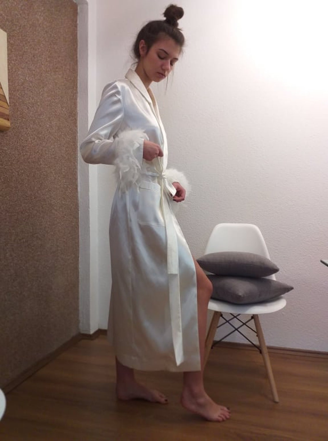 Women Fluffy Peignoir With Feathers Elegant White Peignoir | Etsy